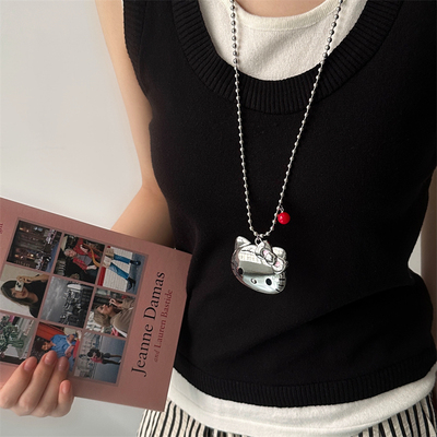 简约金属风银色Kitty猫吊坠项链