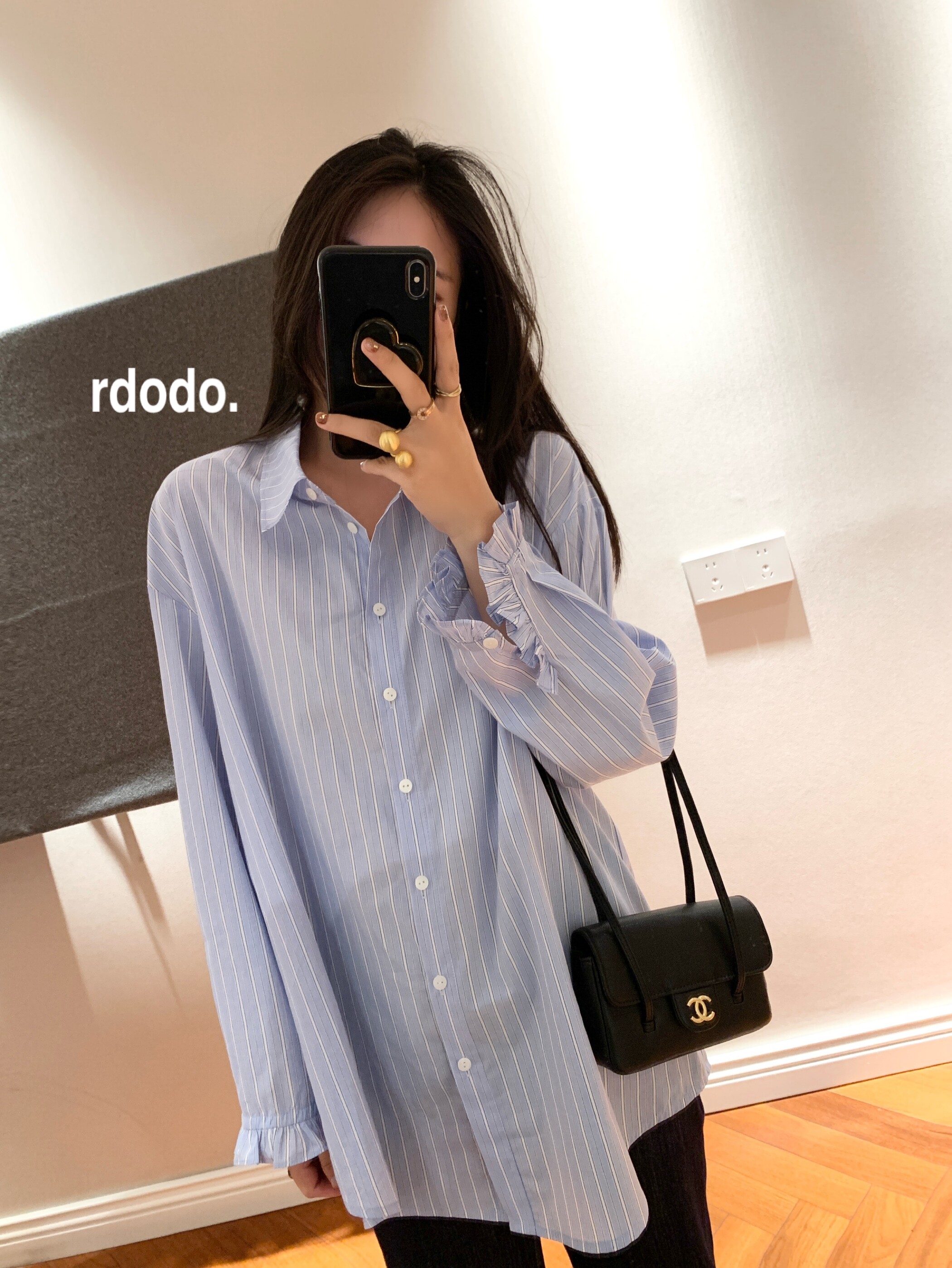 Rdodo 穿搭舒适区CDG女孩 清爽条纹色织全棉宽松花边袖衬衫上衣