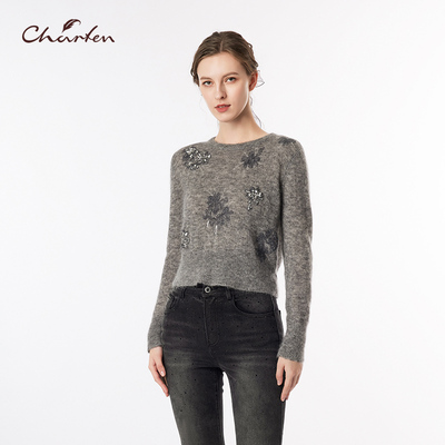 CHARFEN秋季新款时尚百搭圆领套头针织衫毛衣上衣CFF3A813-8028C