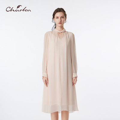 CHARFEN轻熟优雅风系带领连衣裙女中长裙气质朝峰CFF3B127-1028G