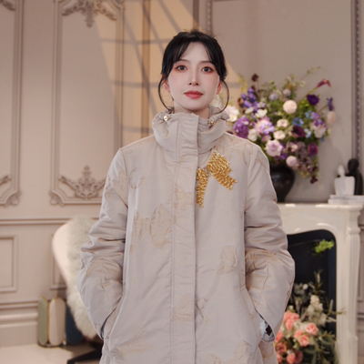 CHARFEN重工刺绣中长款羽绒服女