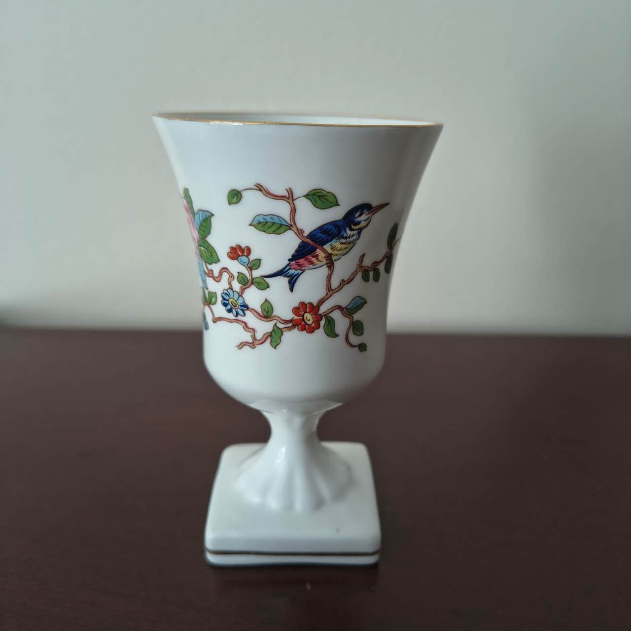 AYNSLEY 安兹丽 PEMBROKE 花鸟系列高脚摆件花瓶 英国骨瓷高脚杯