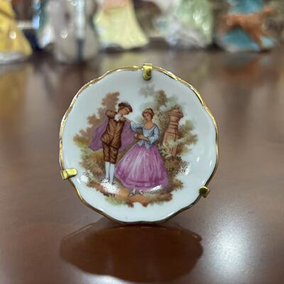 Limoges 利摩日 法国袖珍迷你西洋人物描金瓷小盘 小碟 装饰瓷器