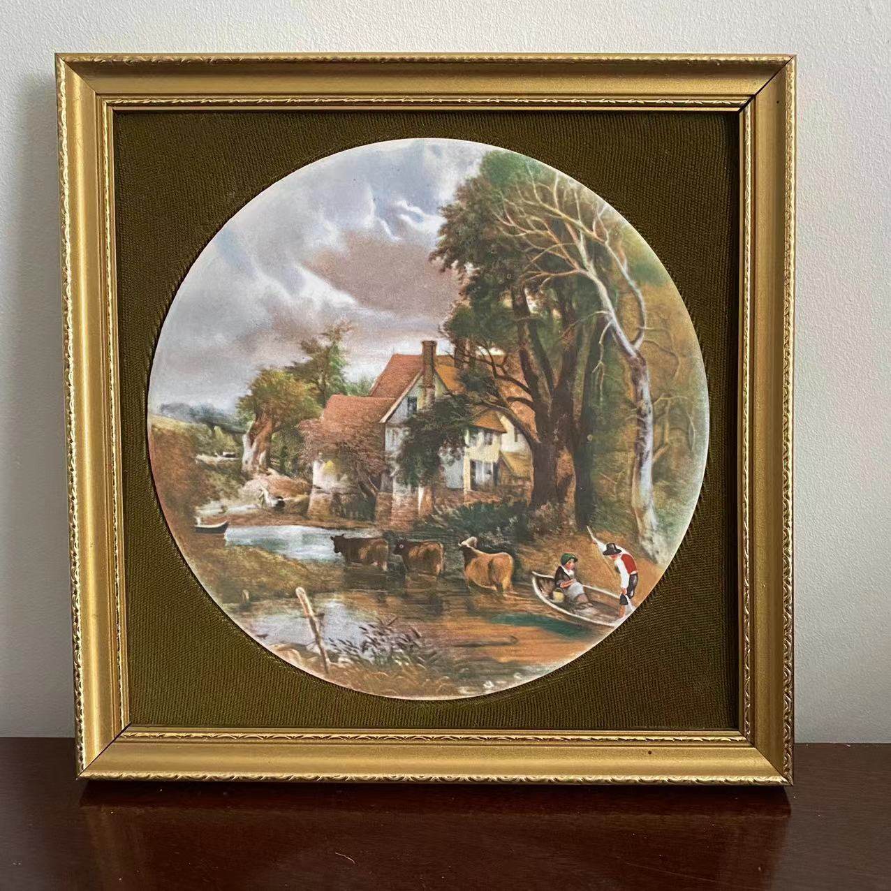 Genuine Staffordshire 英国 1971年西洋风景瓷板画 桌面装饰瓷画