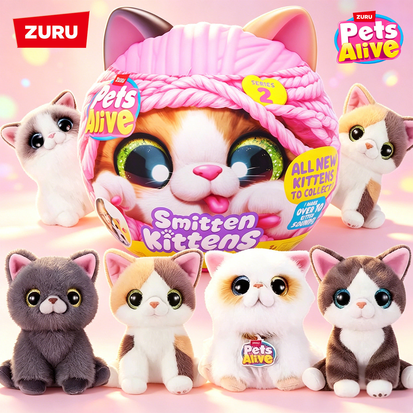 ZURU佩特宠物毛线猫咪第二代盲盒三花猫狸花猫发声玩具公仔玩偶新