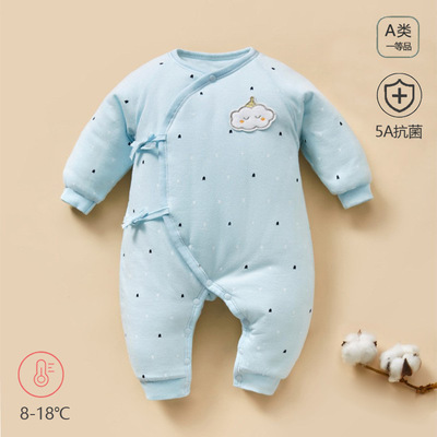 冬款短袖婴儿系带连体衣保暖新生儿衣服0-3纯棉加厚夹棉服蝴蝶6