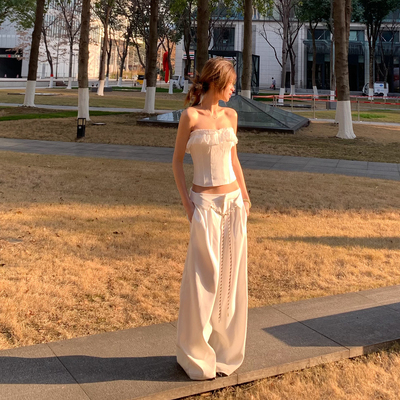 E7Q8 法式气质通勤高腰阔腿显瘦休闲西装长裤女显瘦直筒百搭裤子