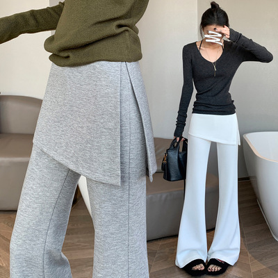 Take/ 加长女裤春夏高个子加长黑色假两件屁帘微喇裤女宽松喇叭裤