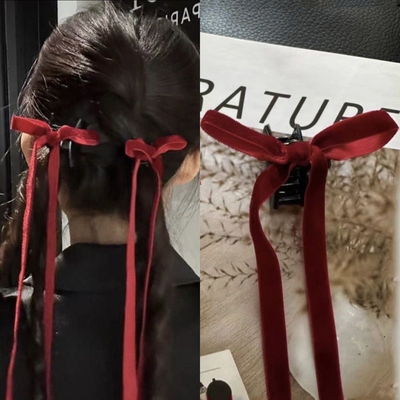 冬天氛围丝绒飘带小抓夹