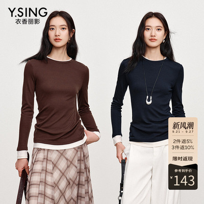 【Y.SING致简】衣香丽影天丝羊毛假两件T恤女2026年冬装新款上衣