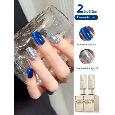 2Pcs 15ml Blue Cat Eye Gel Nail Polish Set,UV LED Soaking Na