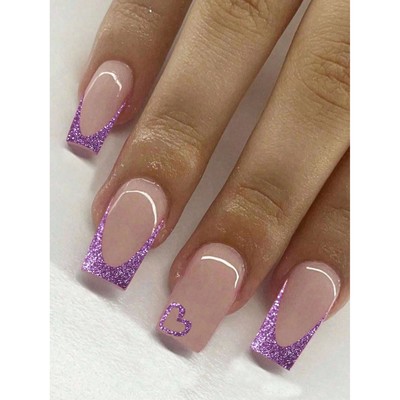 24PCS  Medium Coffin Pink Nails French Tip Press On Nails Lo