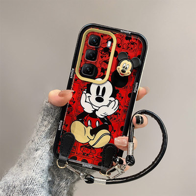 米奇库洛米适用于传音INFINIX Hot 50pro+ 4G手机壳立体可爱潮保护套hot50pro全包边磨砂手绳女软硅胶创意潮