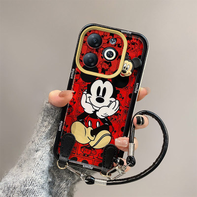 米奇库洛米适用传音infinix smart8手机壳传音infinixhot40立体可爱潮保护套全包边磨砂手绳男女软硅胶创意潮