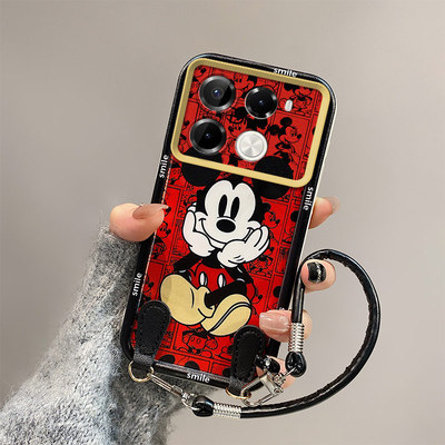 米奇库洛米传音INFINIX Note40Pro+ 5g手机壳立体可爱潮保护套note40pro包边磨砂手绳note30女软硅胶创意潮