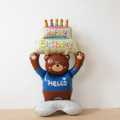 举蛋糕小熊生日铝膜气球