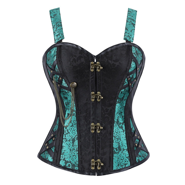新款欧美黑绿双肩带哥特式风女士塑腰美体奢华性感塑身上衣corset