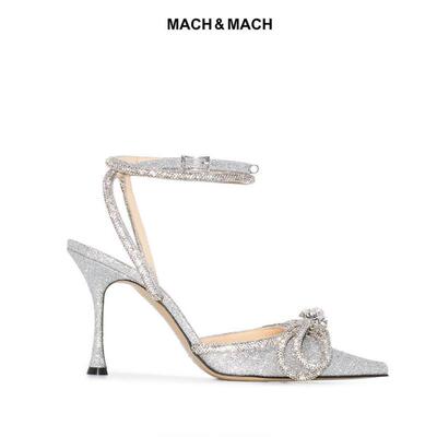 折扣价Mach & Mach 水钻蝴蝶结一字带尖头细跟高跟鞋