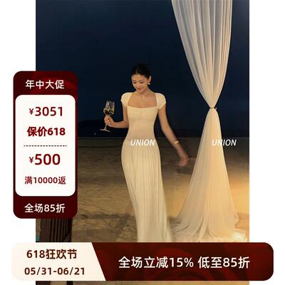 UNION 官方授权  26春夏 钉珠黏胶尼龙针织褶裥洋装