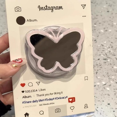 韩风粉色蝴蝶镜面磁吸支架适用MagSafe手机强力吸附桌面懒人支架