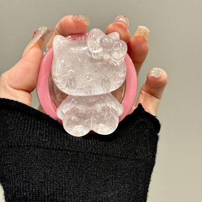 立体粉色闪粉kt猫磁吸支架适用MagSafe手机强力吸附桌面懒人支架