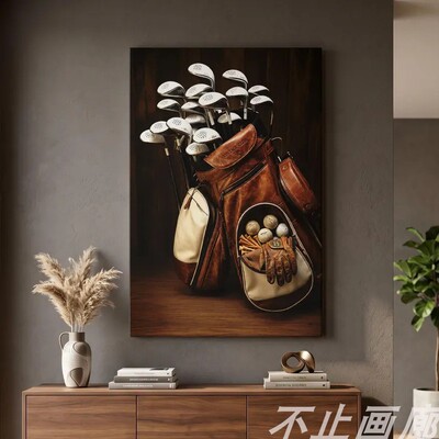 GOLF PRINT高尔夫复古美式怀旧装饰画无框画球杆老虎伍兹VINTAGE