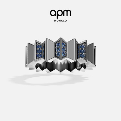 [杨紫同款]APM Monaco海军蓝Up and Down戒指深灰宽版男新年礼物