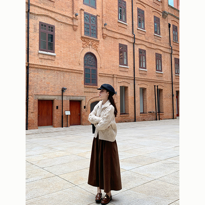 Peanut花生糖设计感灯芯绒半身裙春秋新款高腰显瘦百搭气质a字裙