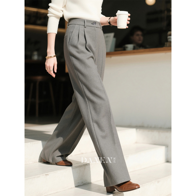 休闲灰色高腰阔腿裤女2026年春季