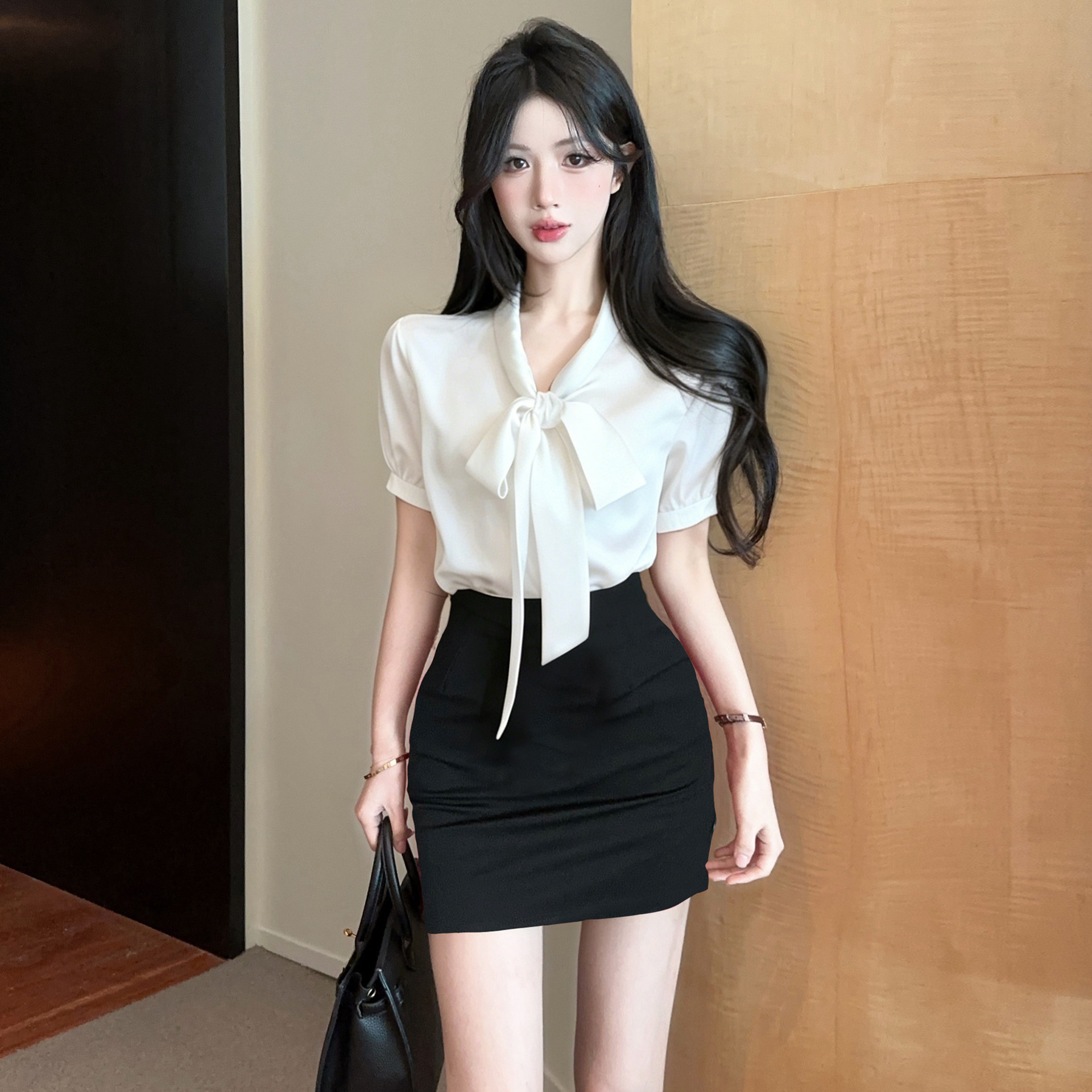 职业上班白色衬衫包臀裙套装女性感酒店前台ol制服足浴技师工作服