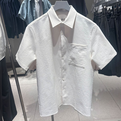 夏季简约纯色翻领短袖男士衬衫