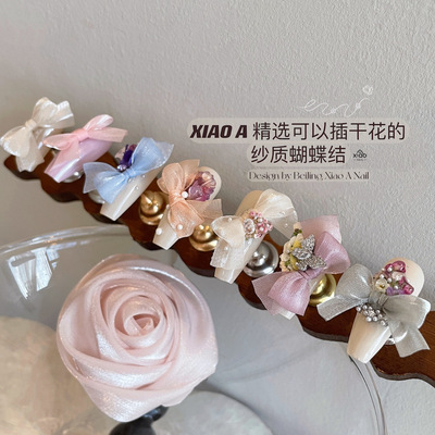 XIAOANAIL纱质插花的美甲蝴蝶结