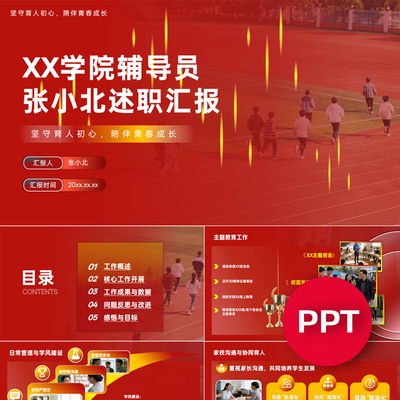 一份21页大学辅导员述职汇报年终年中季度月度工作总结PPT模板