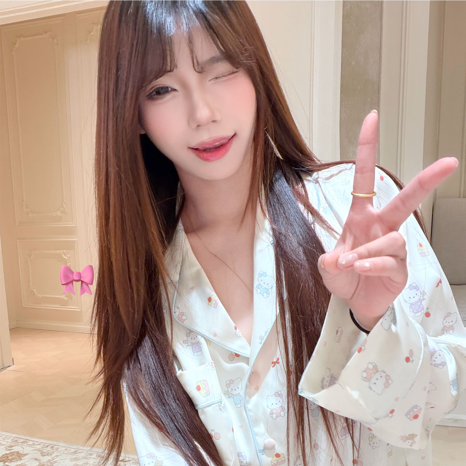 【蛋糕Kitty】2026新款睡衣夏女冰丝缎面网红卡通家居服套装休闲