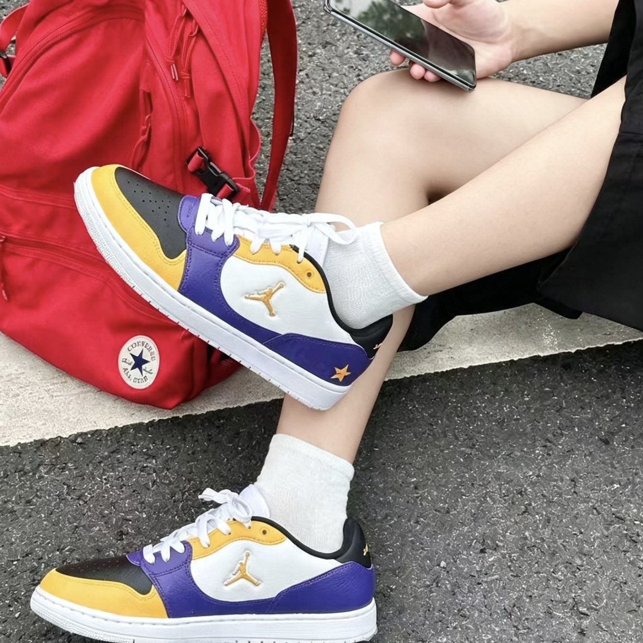 【定制球鞋】耐克Nike Jordan紫金湖人 总冠军AJ配色男子低帮板鞋