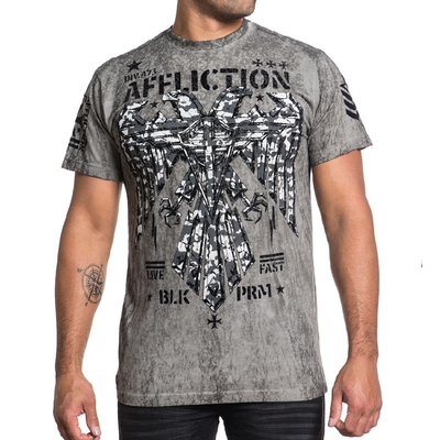 男款灰色迷彩做旧修身短袖t恤