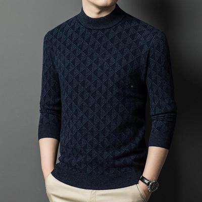 2250冬装加厚款中年男24152-KK士羊绒衫套头圆衫领时尚格子毛衣保