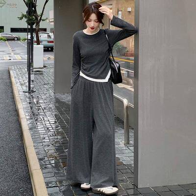 时尚休闲套装2025秋季新款5女遮肉显瘦不规8则上衣长件裤两套CBCB