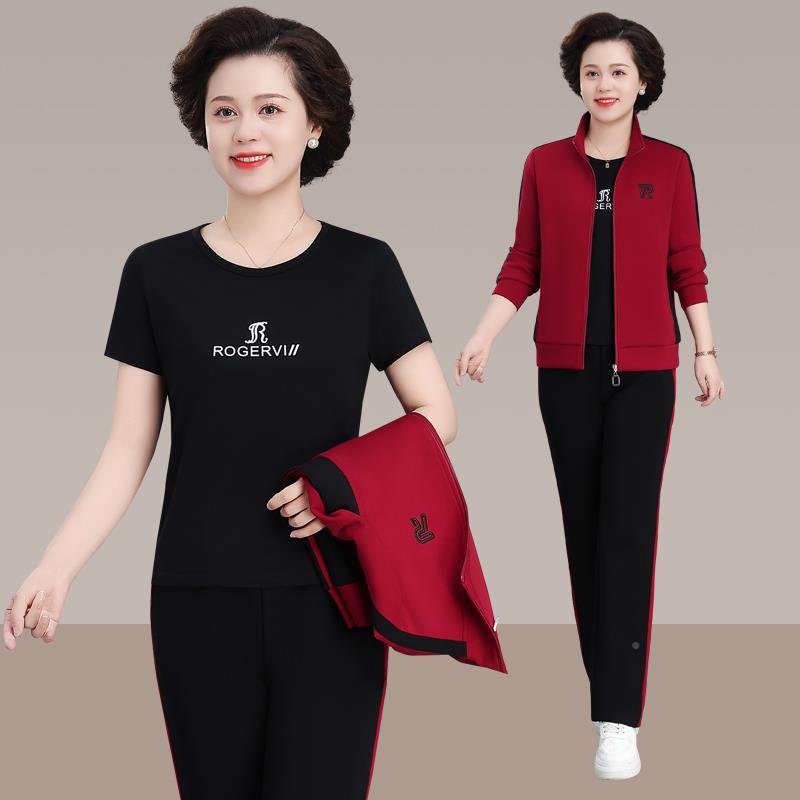 运动服套装款女春秋季新宽外松8244687时尚瘦妈显妈户跑步休闲三