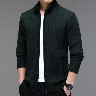 209521-KK2穿3中秋冬季羊绒外开衫针织毛衣年男士套加厚开衫百搭