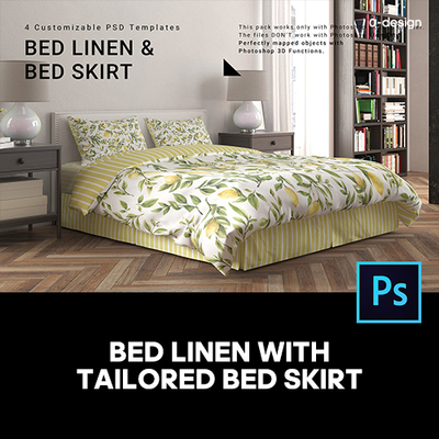 四件套双人床单被套纹样印花图案设计贴图ps样机素材场景展示效果
