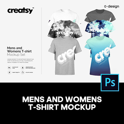 6款标准基础男女短袖T恤服装印花图案设计贴图ps样机素材展示效果