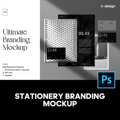 光影简约防震信封袋名片单页文具vi设计贴图ps样机素材mockup模板