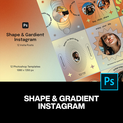 12款潮流复古酸性渐变创意ins公众号海报排版设计ps版式素材模板