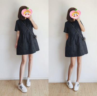 黑色新款夏装女装女半袖收腰连衣裙短裙赫本风气质短袖裙子连身裙