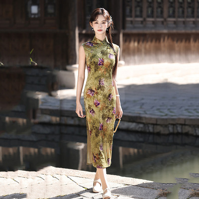 9530黄色无袖国风新中式长款旗袍改良年轻款2026新款女高级感夏季