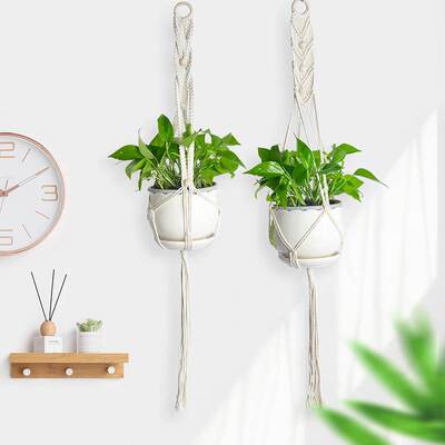 Wooden ring cotton rope hanging basket flowerpot net bag