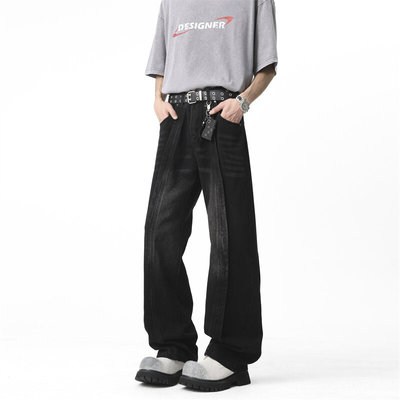 男水洗喇叭裤黑色牛仔裤显瘦潮流