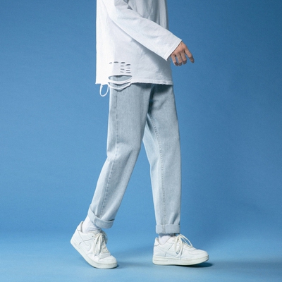 浅色秋冬直筒韩版牛仔裤