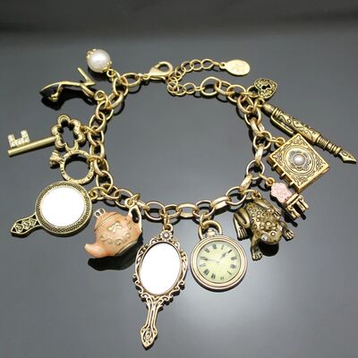 Vintage Wonderland Mirror Charms Beads Link Chain Crystal Ba